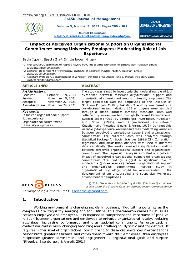 (PDF) Impact of Perceived Organizational Support on Organizational Commitment among University ...