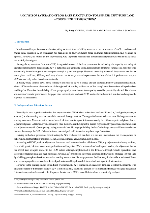 Pdf Analysis Of Saturation Flow Rate Fluctuation For Shared Left Turn Lane At Signalized