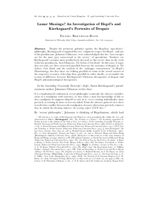 (PDF) Lunar Musings? An Investigation of Hegel's and Kierkegaard's ...