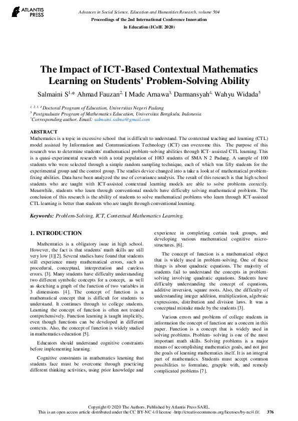 (PDF) The Impact of ICT-Based Contextual Mathematics Learning on Students’ Problem-Solving Ability