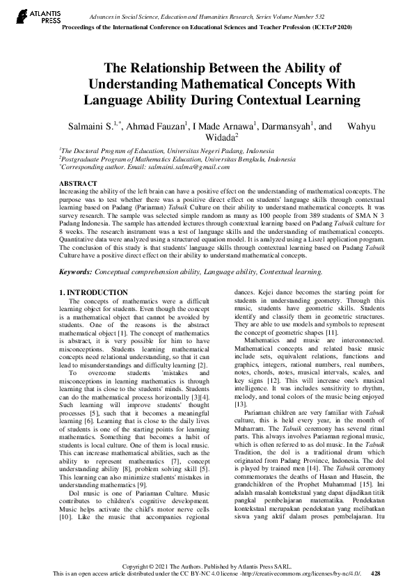 (PDF) The Relationship Between the Ability of Understanding Mathematical Concepts With Language ...