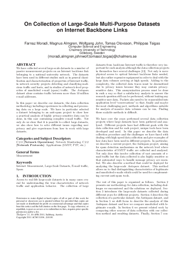 (PDF) On collection of large-scale multi-purpose datasets on internet backbone links