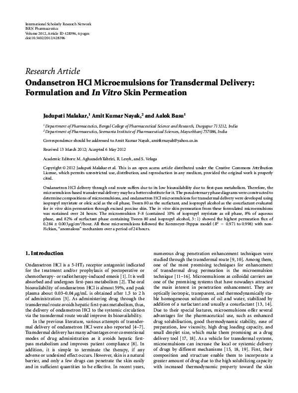 (PDF) Ondansetron HCl Microemulsions for Transdermal Delivery ...