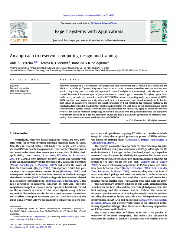 (PDF) An approach to reservoir computing design and training | Aida Ferreira - Academia.edu