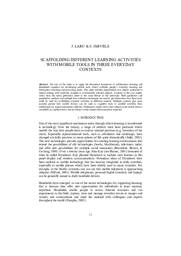 (PDF) Scaffolding different learning activities with mobile tools in three everyday contexts
