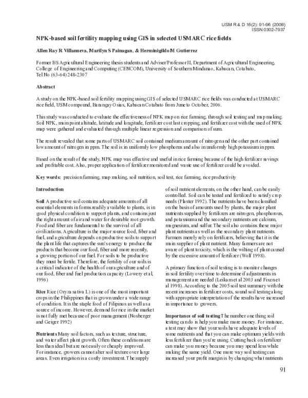 (PDF) NPK-based soil fertility mapping using GIS in selected USMARC ...