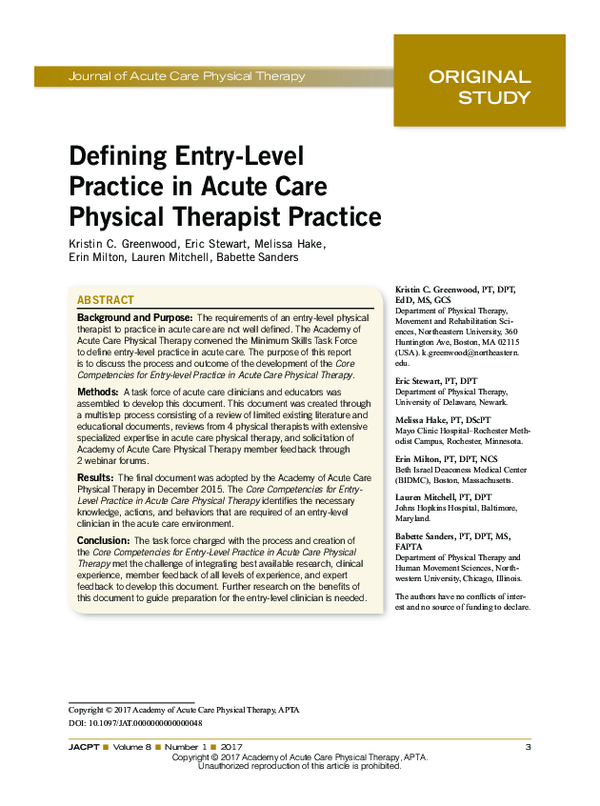 (PDF) Defining Entry-Level Practice in Acute Care Physical Therapist ...