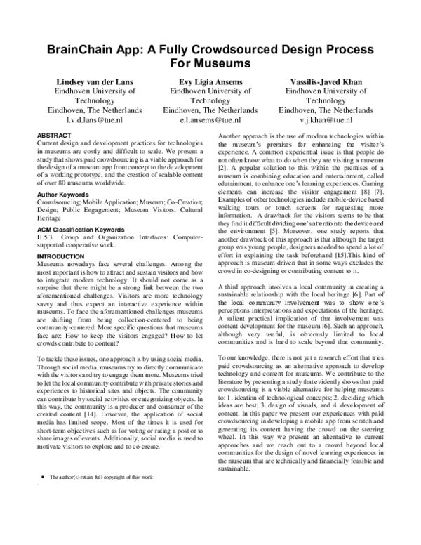 (PDF) BrainChain App: A Fully Crowdsourced Design Process For Museums