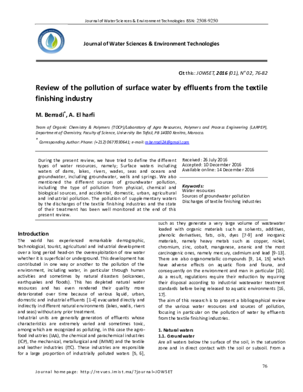 (PDF) Journal of Water Sciences & Environment Technologies Review of ...