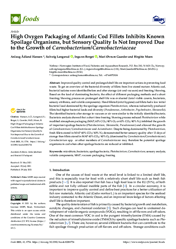 (PDF) High Oxygen Packaging of Atlantic Cod Fillets Inhibits Known ...