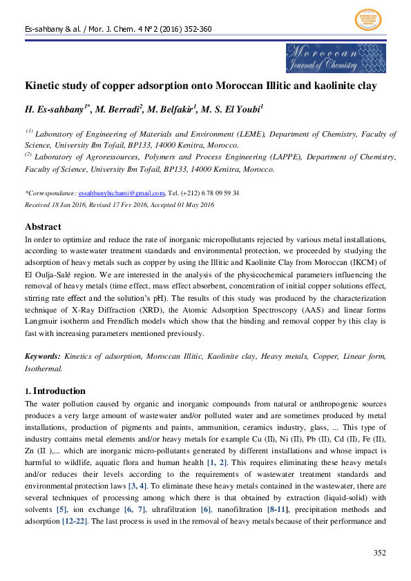 (PDF) Kinetic study of copper adsorption onto Moroccan Illitic and ...