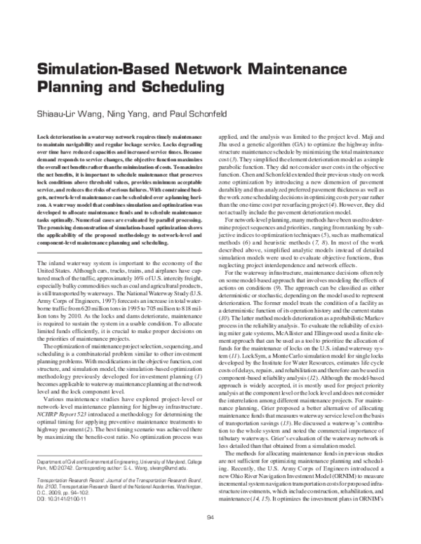 (PDF) Simulation-Based Network Maintenance Planning and Scheduling