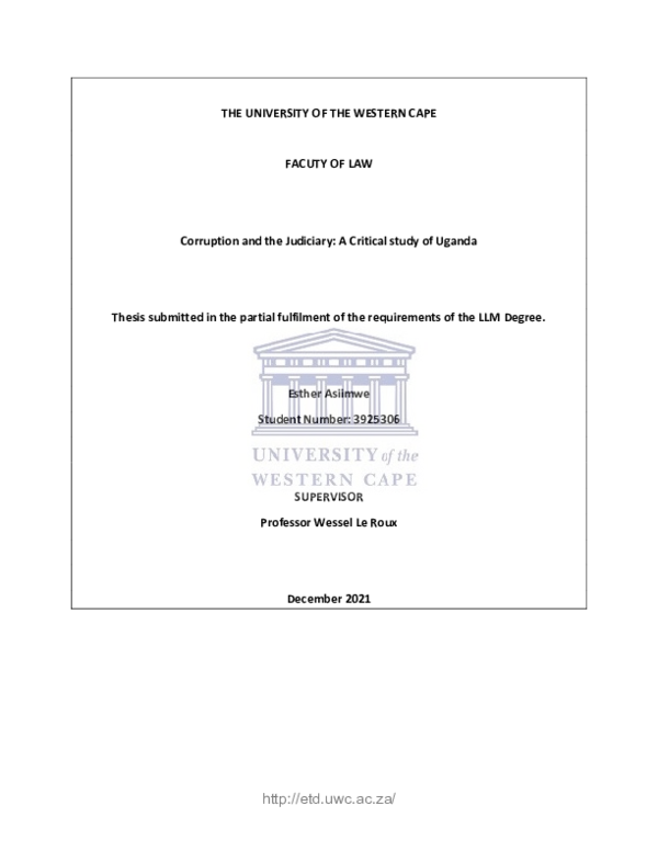 (PDF) LLM Thesis- Corruption and the Judiciary: A Critical Study of Uganda.