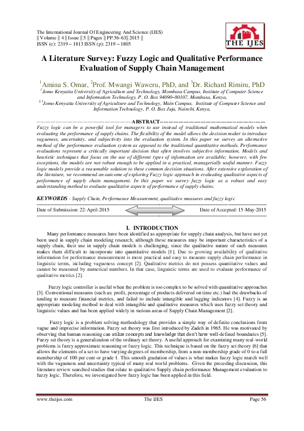 (PDF) A Literature Survey: Fuzzy Logic and Qualitative Performance Evaluation of Supply Chain ...