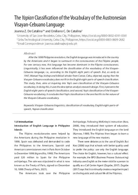 (PDF) The Yapian Classification of the Vocabulary of the Austronesian ...