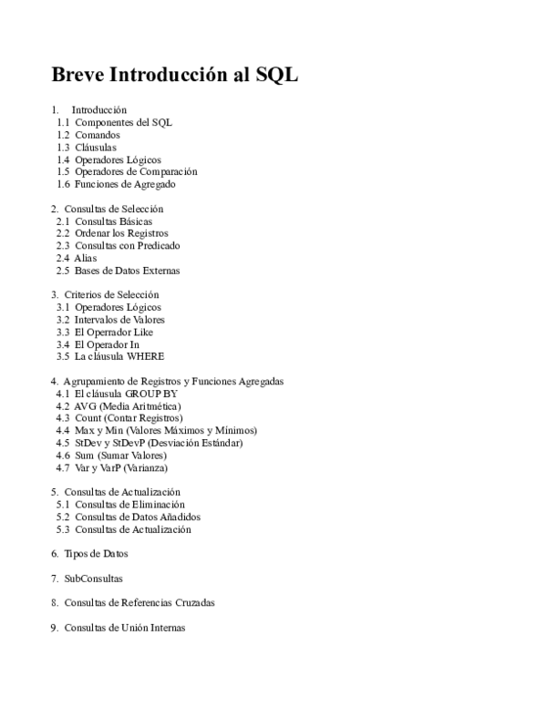 (PDF) Breve Introducción al SQL