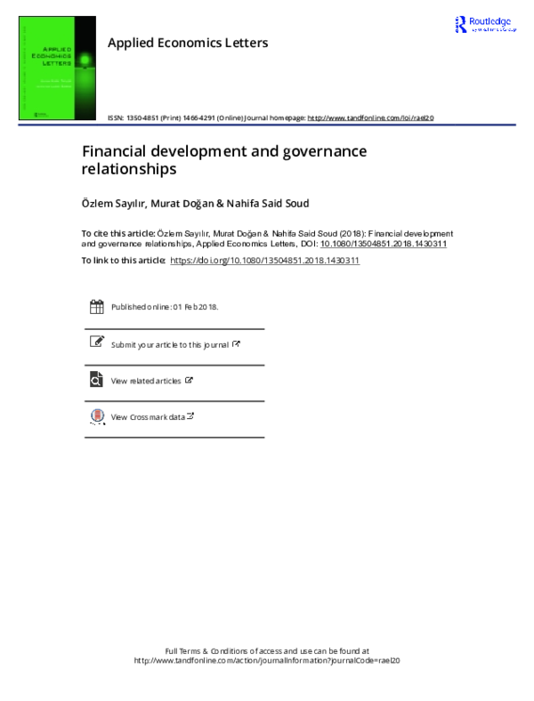 (PDF) Financial development and governance relationships