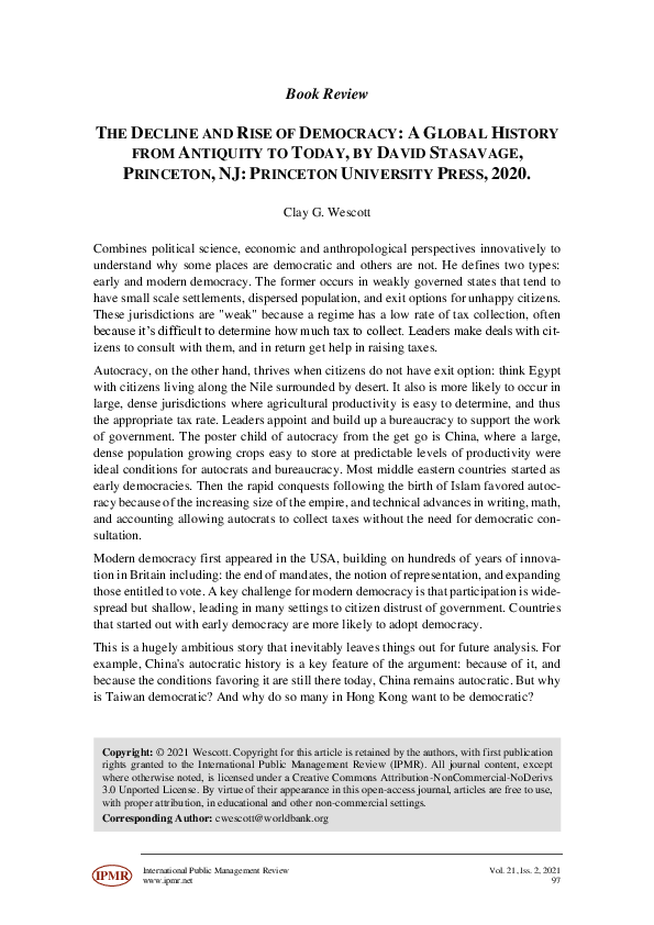 (PDF) The Decline and Rise of Democracy: A Global History from ...