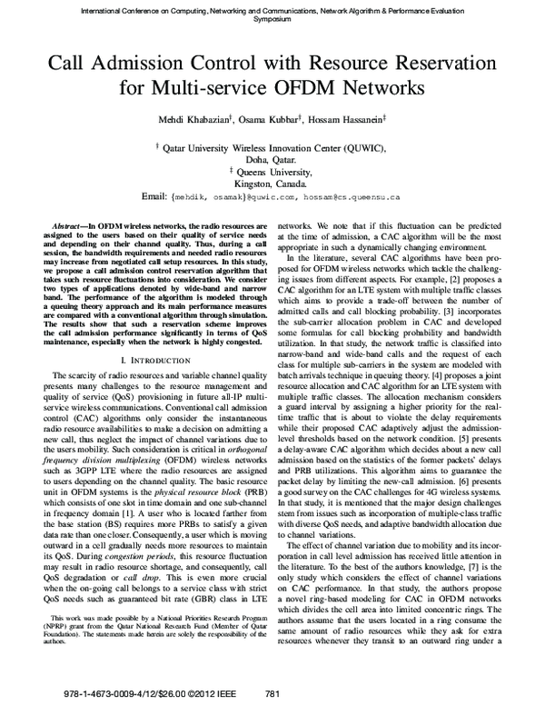 (PDF) Call admission control with resource reservation for multi-service OFDM networks