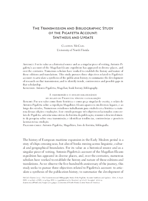 (PDF) The Transmission and Bibliographic Study of the Pigafetta Account ...