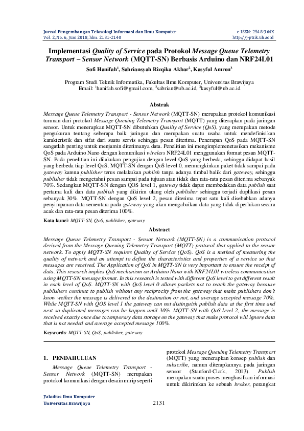(PDF) Implementasi Quality of Service pada Protokol Message Queue Telemetry Transport - Sensor ...