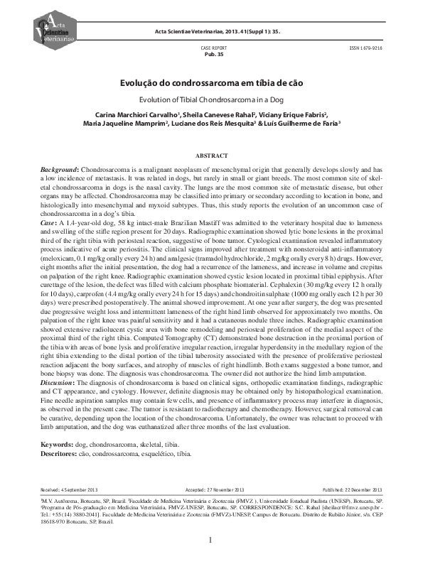 (PDF) Evolução do condrossarcoma em tíbia de cão Evolution of Tibial ...