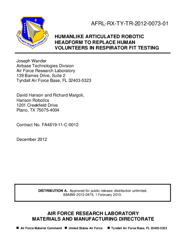 (PDF) Humanlike Articulate Robotic Headform to Replace Human Volunteers ...