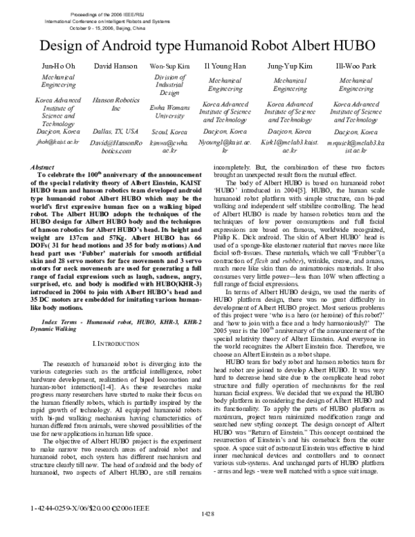 (PDF) Design of Android type Humanoid Robot Albert HUBO