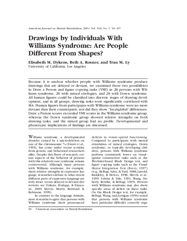 (PDF) Drawings by Individuals With Williams Syndrome: Are People ...