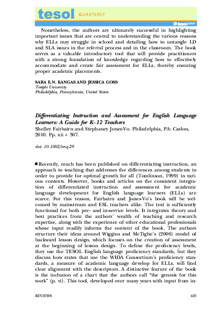 (PDF) Differentiating Instruction and Assessment for English Language Learners: A Guide for K-12 ...