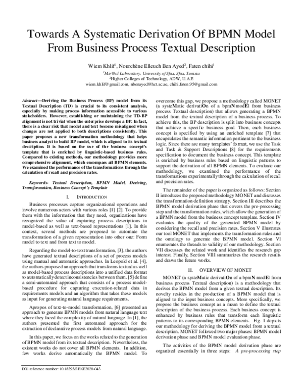 (PDF) Towards A Systematic Derivation Of BPMN Model From Business Process Textual Description