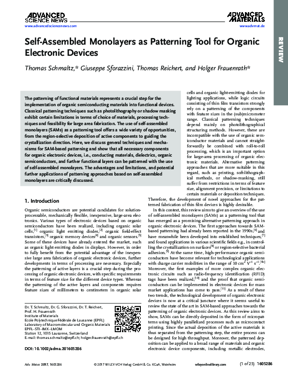 (PDF) Self-Assembled Monolayers as Patterning Tool for Organic ...