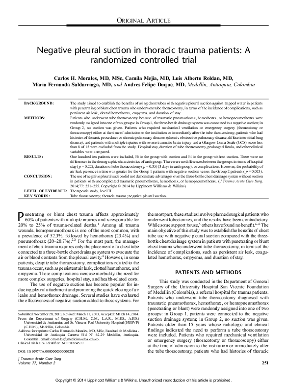 (PDF) Negative pleural suction in thoracic trauma patients