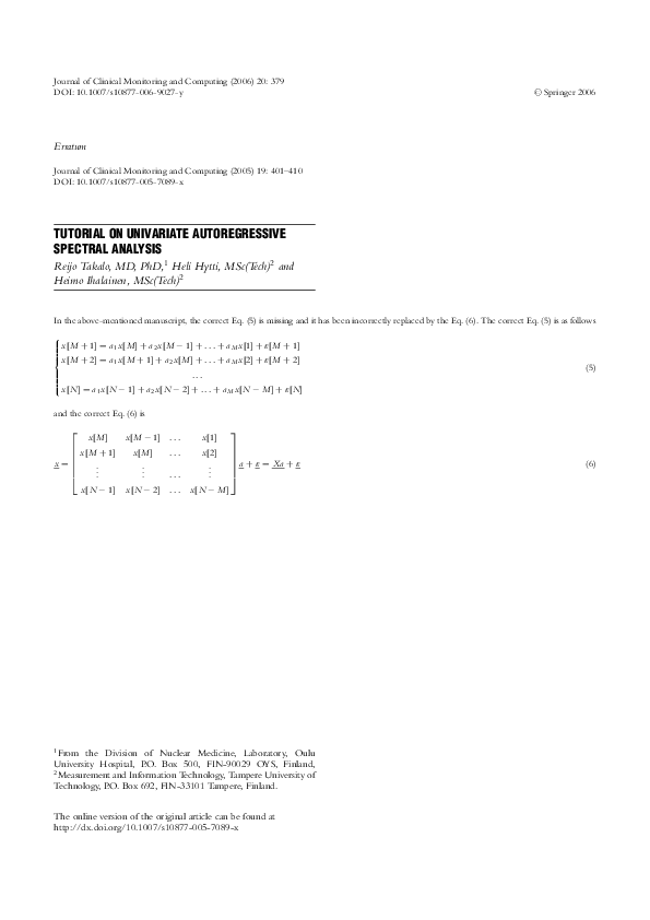 (PDF) Tutorial on Univariate Autoregressive Spectral Analysis | Heimo Ihalainen - Academia.edu