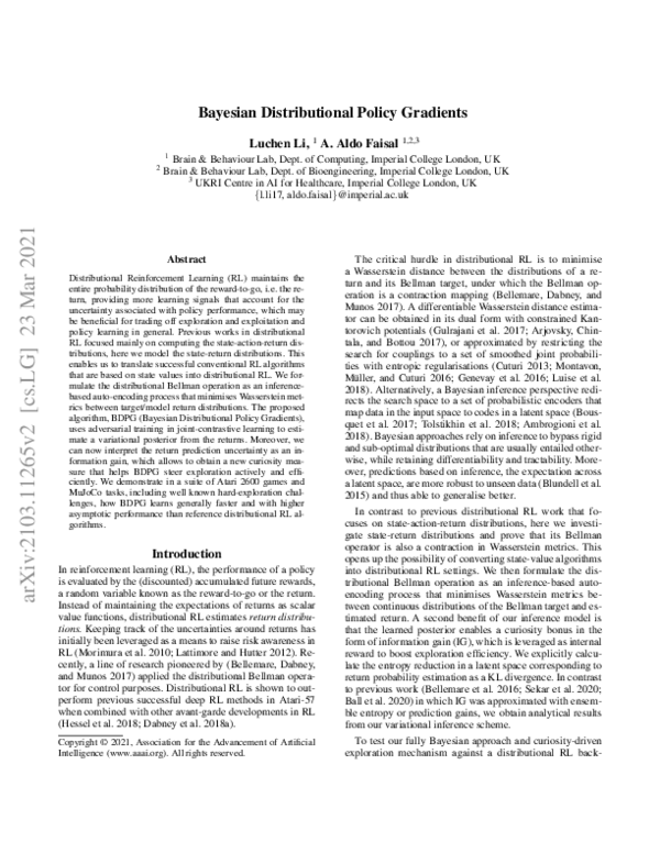 (PDF) Bayesian Distributional Policy Gradients