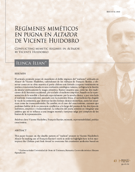 (PDF) Regímenes Miméticos en Pugna en Altazor De Vicente Huidobro