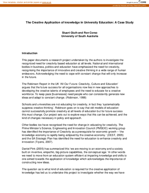 (PDF) The creative application of knowledge in university education: a ...