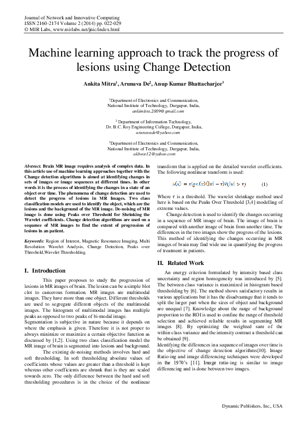 (PDF) Machine learning approach to track the progress of lesions using Change Detection | Ankita ...