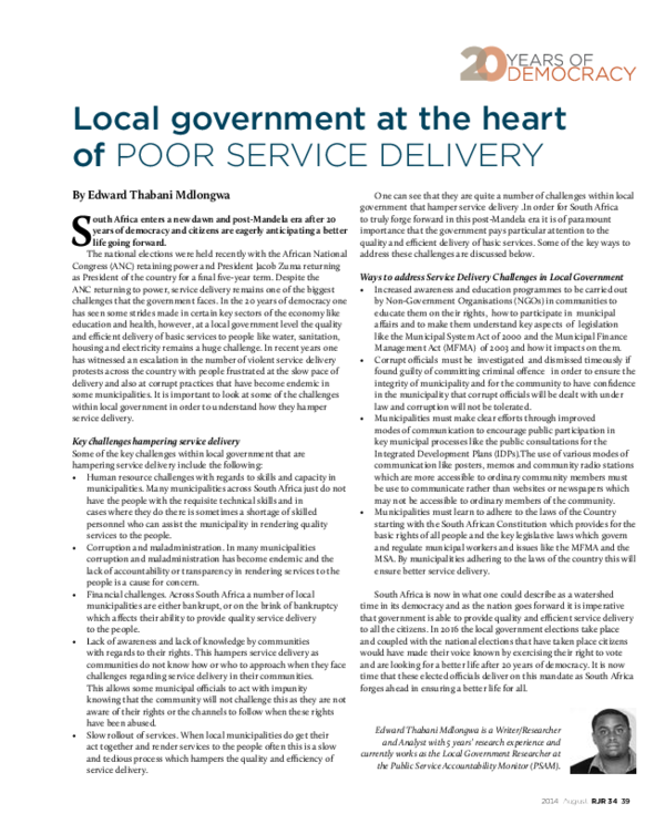 (PDF) Local government at the heart of poor service delivery : 20 years ...