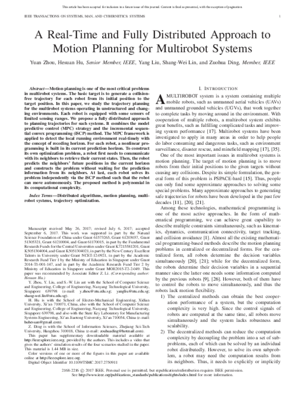 A Real Time And Fully Distributed Approach To Motion Planning For Multirobot Systems