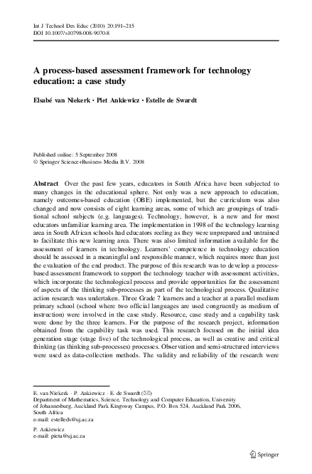(PDF) A process-based assessment framework for technology education: a ...