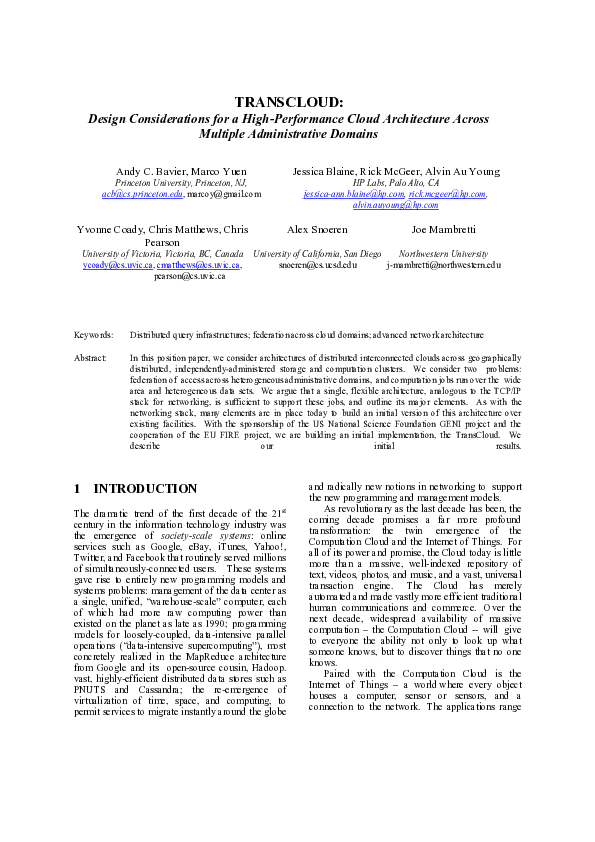 (PDF) TRANSCLOUD - Design Considerations for a High-performance Cloud ...