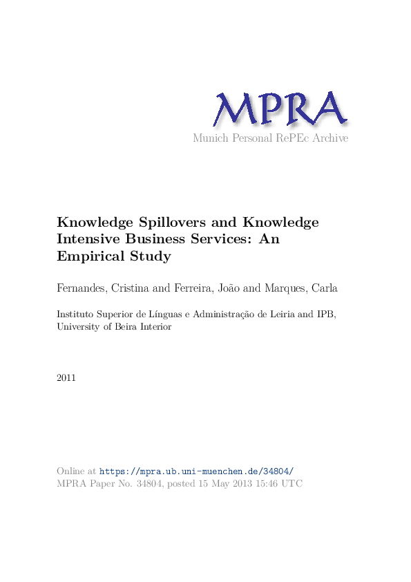 (PDF) Knowledge Spillovers and Knowledge Intensive Business Services: An Empirical Study