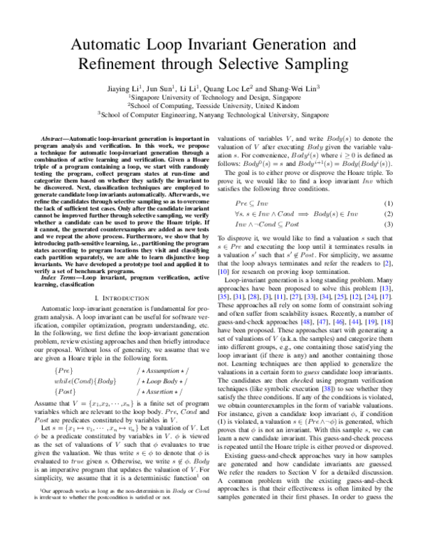 (PDF) Automatic loop-invariant generation anc refinement through selective sampling