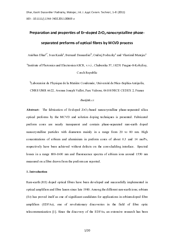 (PDF) Preparation and Properties of Er-Doped ZrO2 Nanocrystalline Phase ...