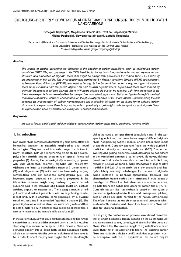(PDF) Structure–Property of Wet-Spun Alginate-Based Precursor Fibers Modified with Nanocarbons