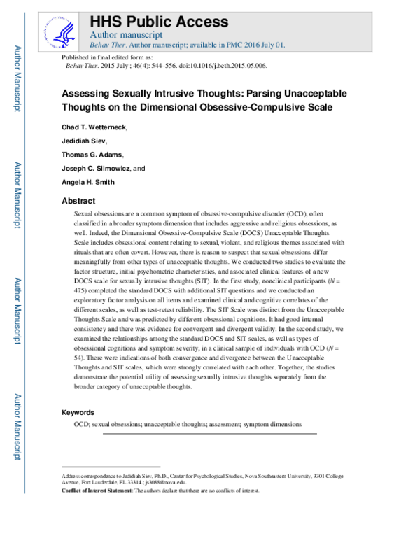 (PDF) Assessing Sexually Intrusive Thoughts: Parsing Unacceptable ...