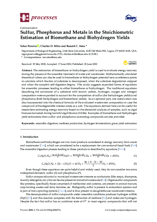 (PDF) Sulfur, Phosphorus and Metals in the Stoichiometric Estimation of ...