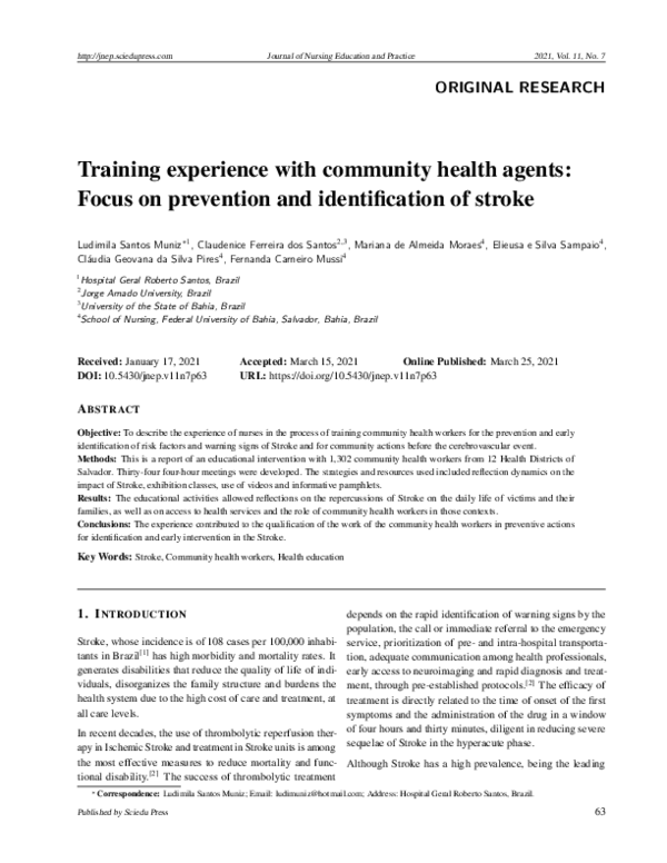 (PDF) Training experience with community health agents: Focus on ...