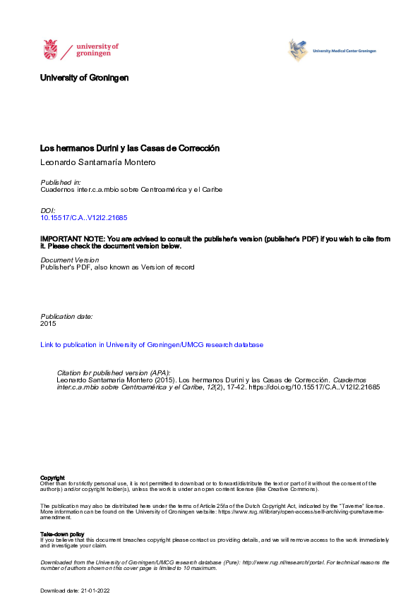 (PDF) Los hermanos Durini y las Casas de Corrección en Costa Rica